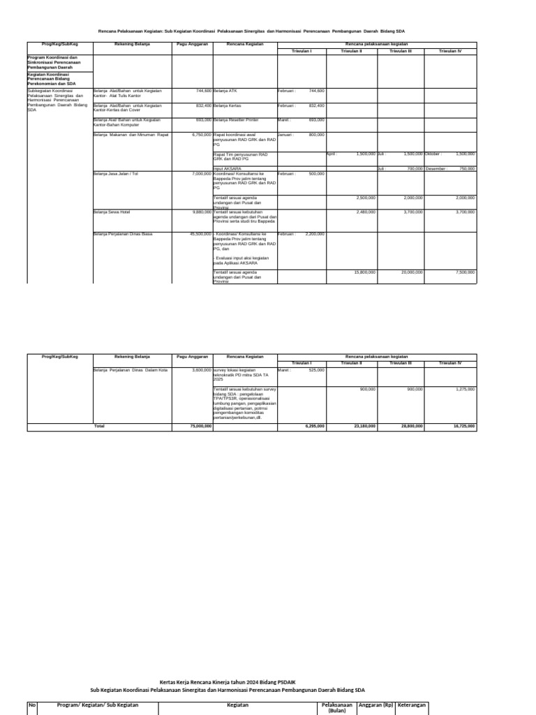 Rencana Kegiatan SDA 2024 | PDF