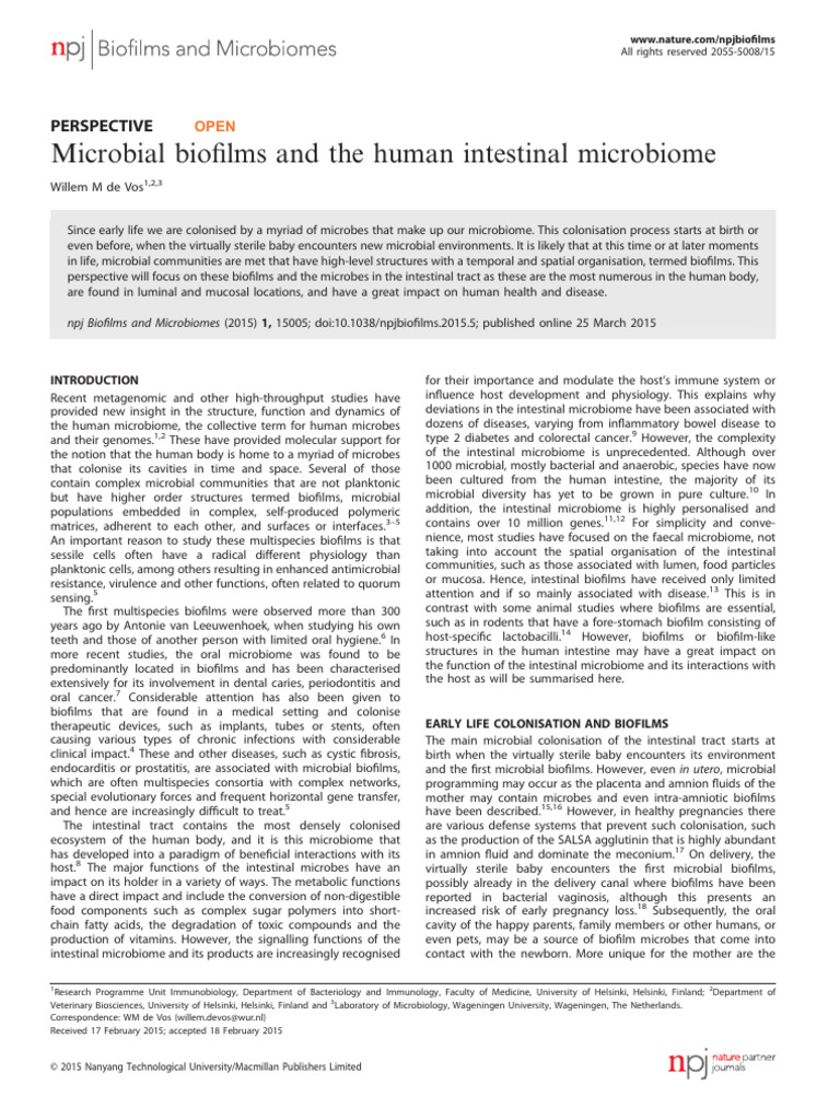 De Vos - 2015 - Microbial Biofilms and The Human Intestinal Microbiome ...