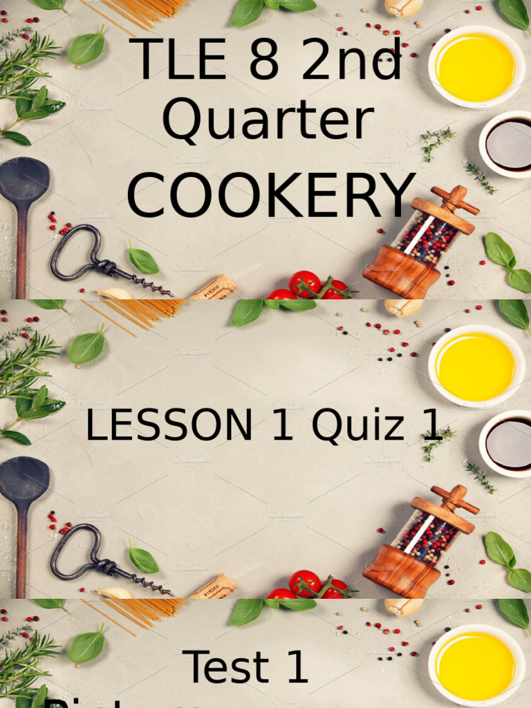 PPT 2nd Q in TLE 8 Cookery L1 Quiz 1 -SY-24-25 | PDF