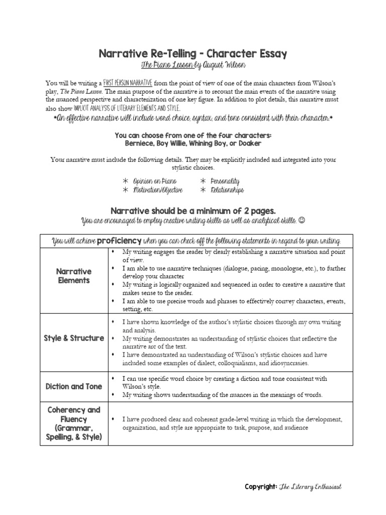 The Piano Lesson Narrative Retelling Essay-1 | PDF | Narrative | Human ...