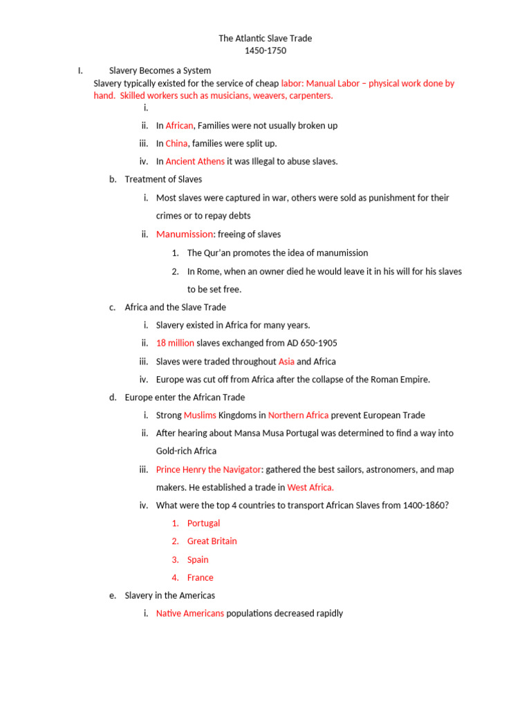 The Atlantic Slave Trade Notes Key | PDF | Slavery | Atlantic Slave Trade