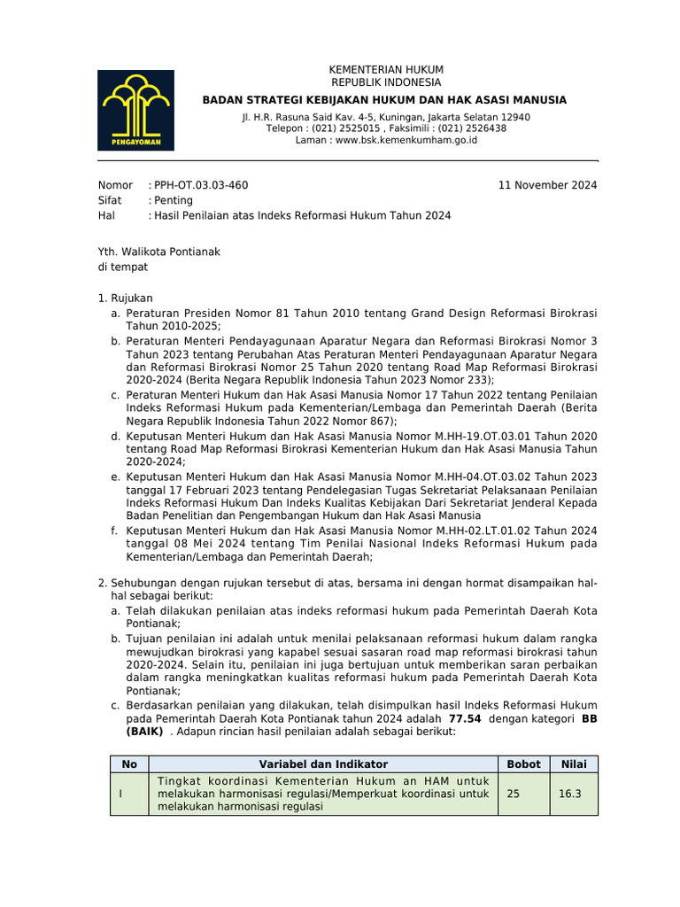 Surat Hasil Penilaian iRH | PDF