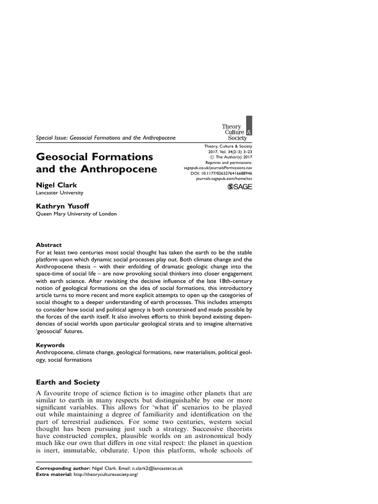 Geosocial Formations in the Anthropocene | PDF | Anthropocene | Earth Sciences