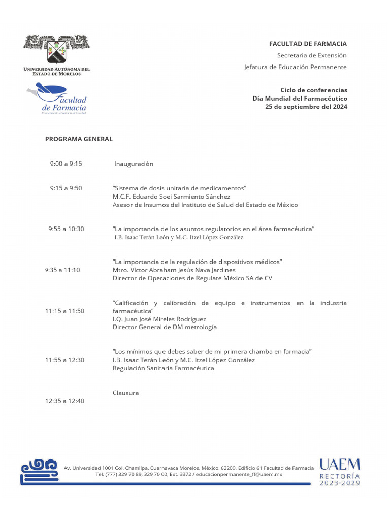 Programa Conferencias 25 Sep 2024 | PDF