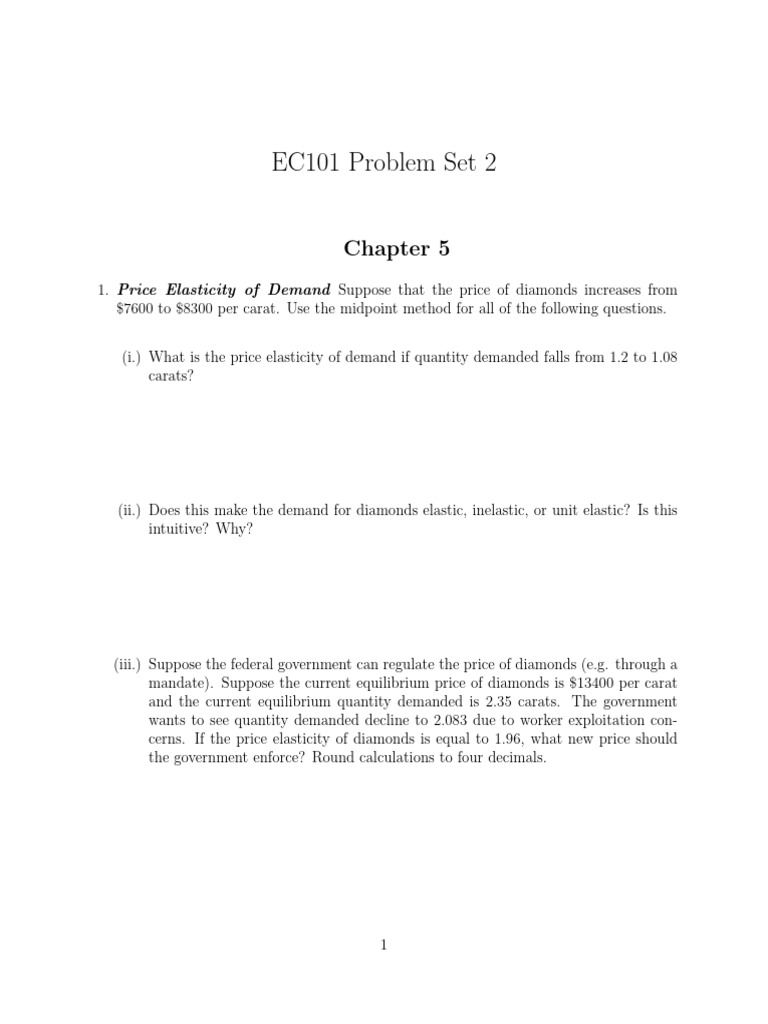 EC101 Problem Set 2 Summer 2024 | PDF | Elasticity (Economics) | Demand
