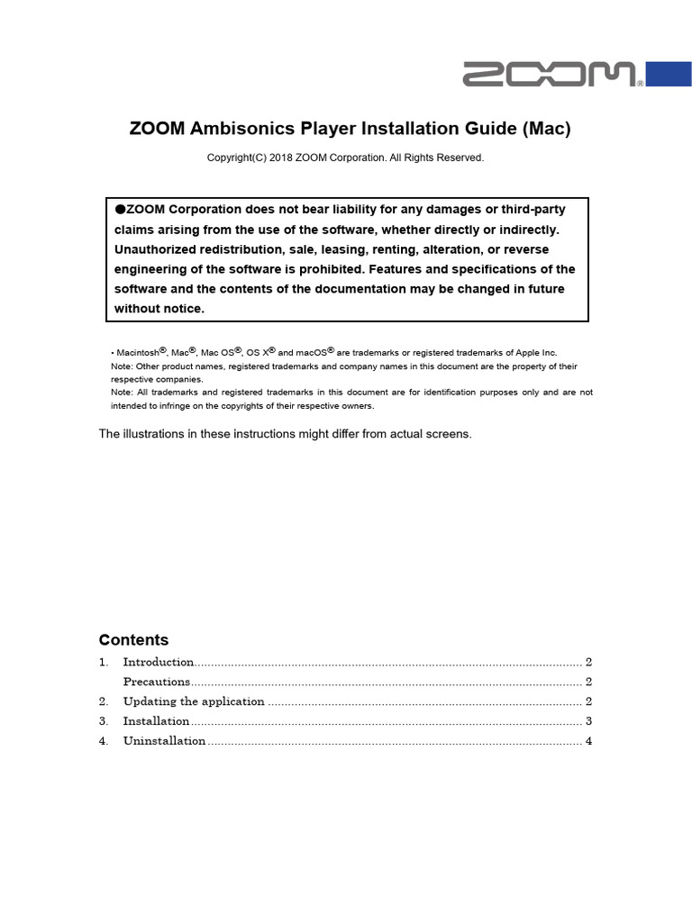 ZOOM Ambisonics Player Installation - Guide - Mac - E | PDF | Mac Os | Trademark