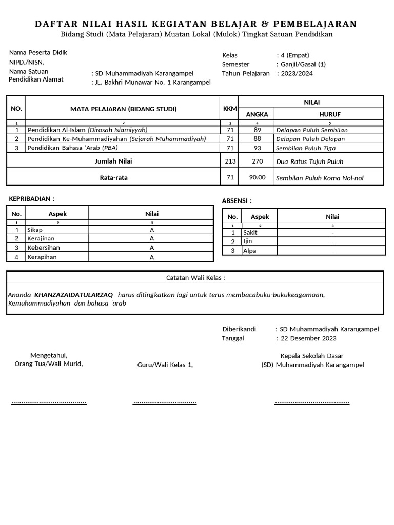 736601472-CONTOH-FORMAT-RAPORT-ISMUBA-2023-2024 | PDF