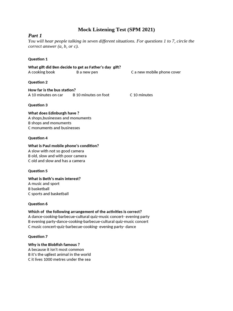 Mock Listening Test | PDF | Salad | Podcast