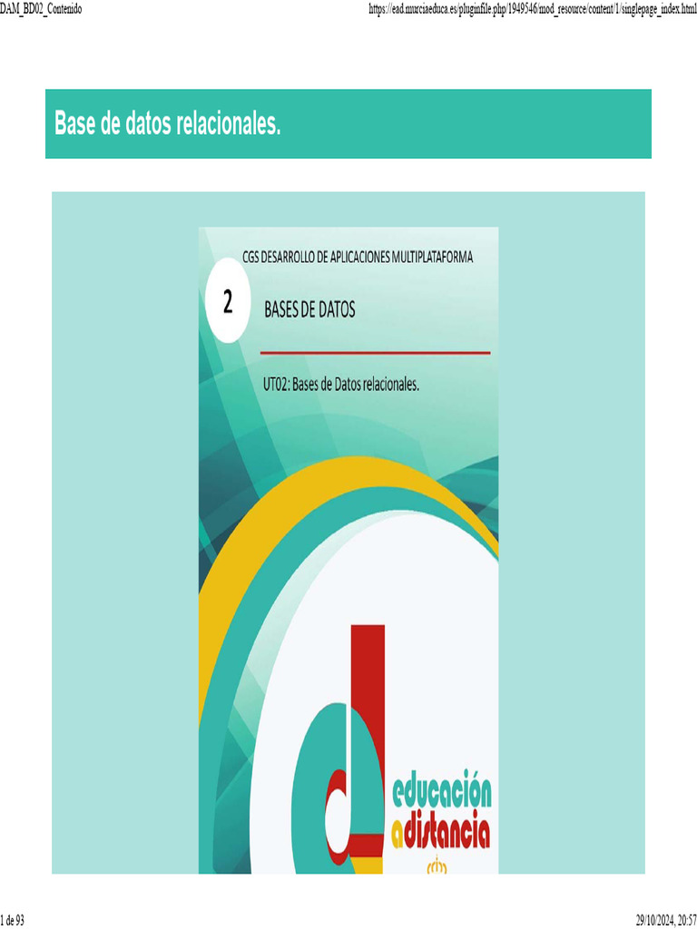 DAM BD02 Contenido | PDF | Bases de datos | Modelo relacional