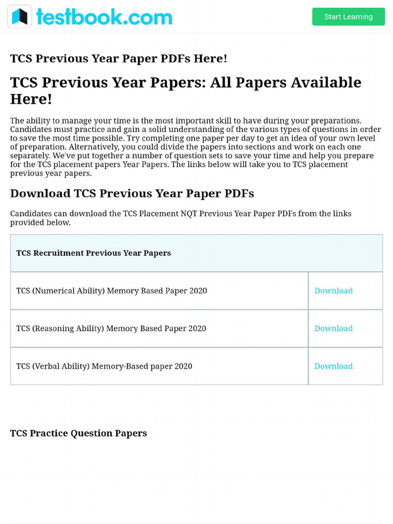 TCS Previous Year Paper PDFs Here! | PDF