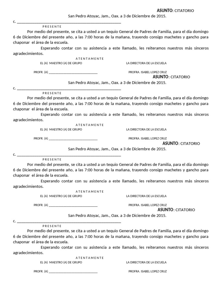 Citatorio para Padres de Familia | PDF