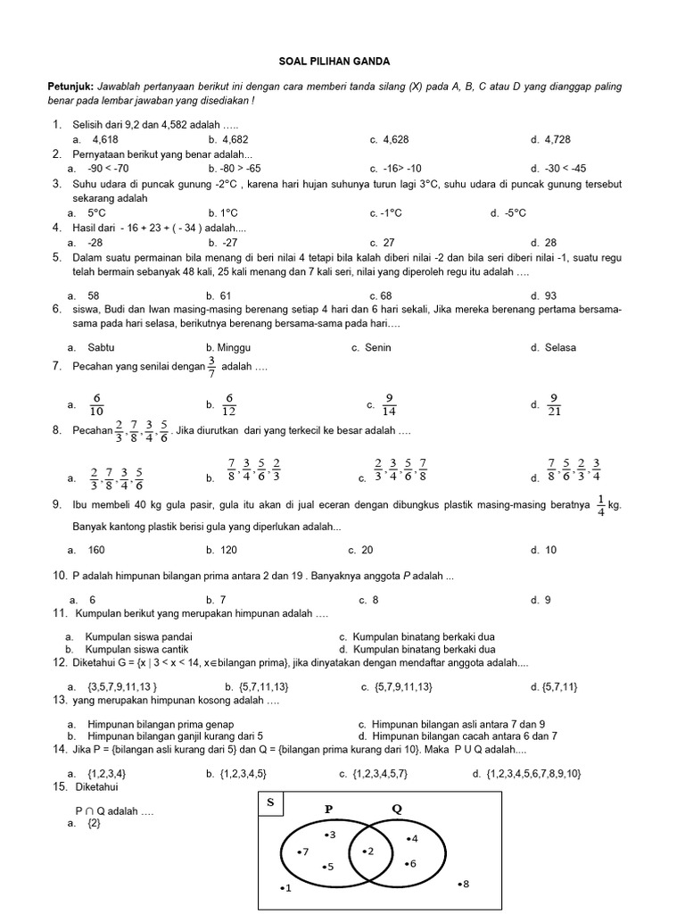 SOAL SEMESTER MTK 7 | PDF