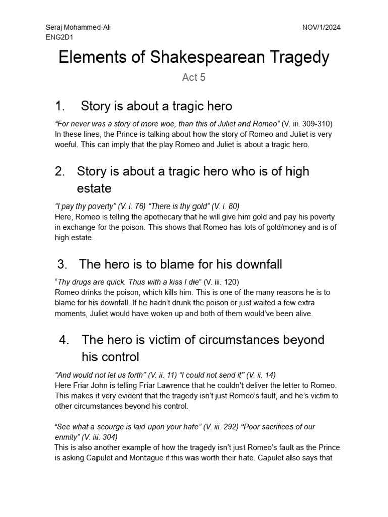 Elements of Shakespearean Tragedy | PDF | Characters In Romeo And Juliet | Romeo And Juliet
