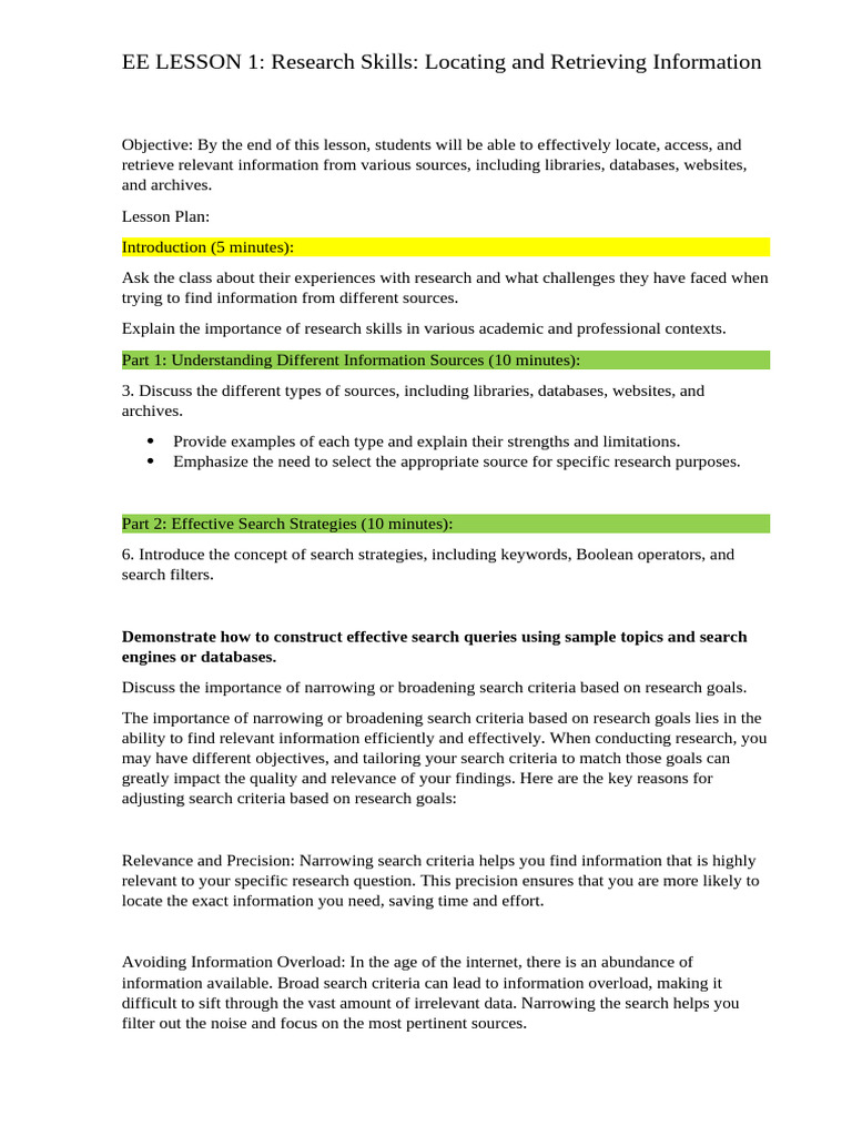 EE LESSON 1 - RESEARCH SKILLS | PDF | Information Retrieval | Libraries