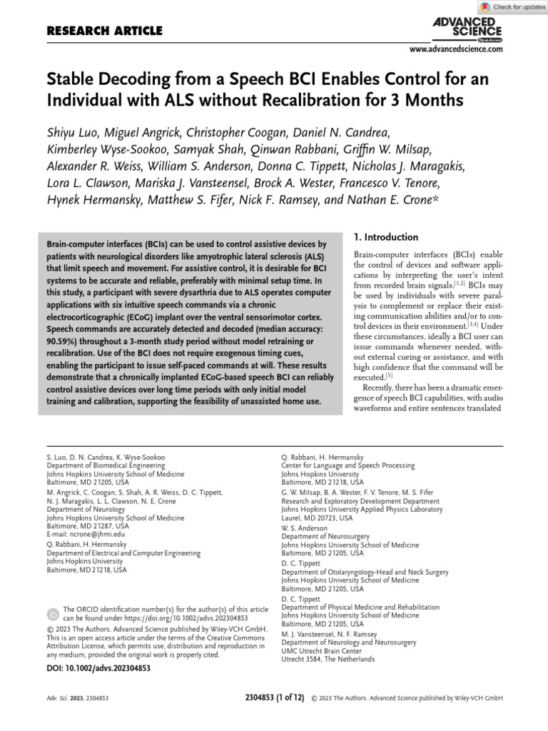 Advanced Science - 2023 - Luo - Stable Decoding From A Speech BCI ...