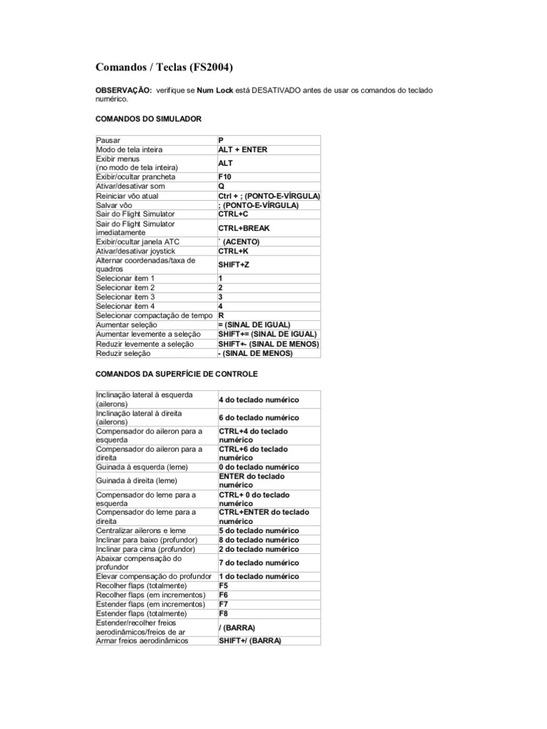 Comandos e Teclas do FS2004 | PDF | Aileron | Hélice