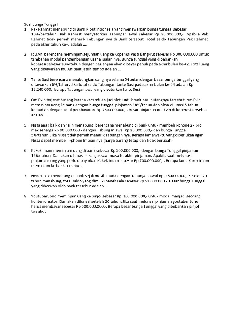 soal bunga tunggal latihan (1) | PDF