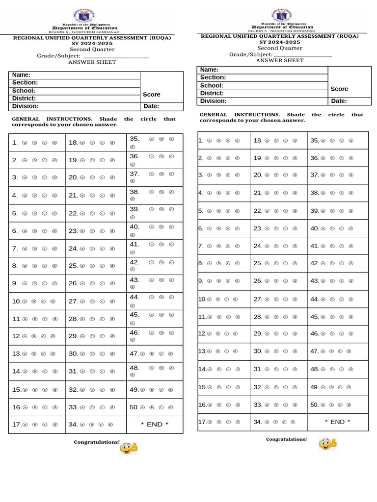 RUQA Second Quarter Answer Sheet | PDF