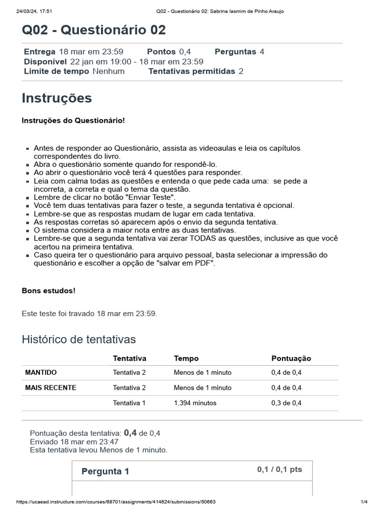 Q02 - Questionário 02 | PDF