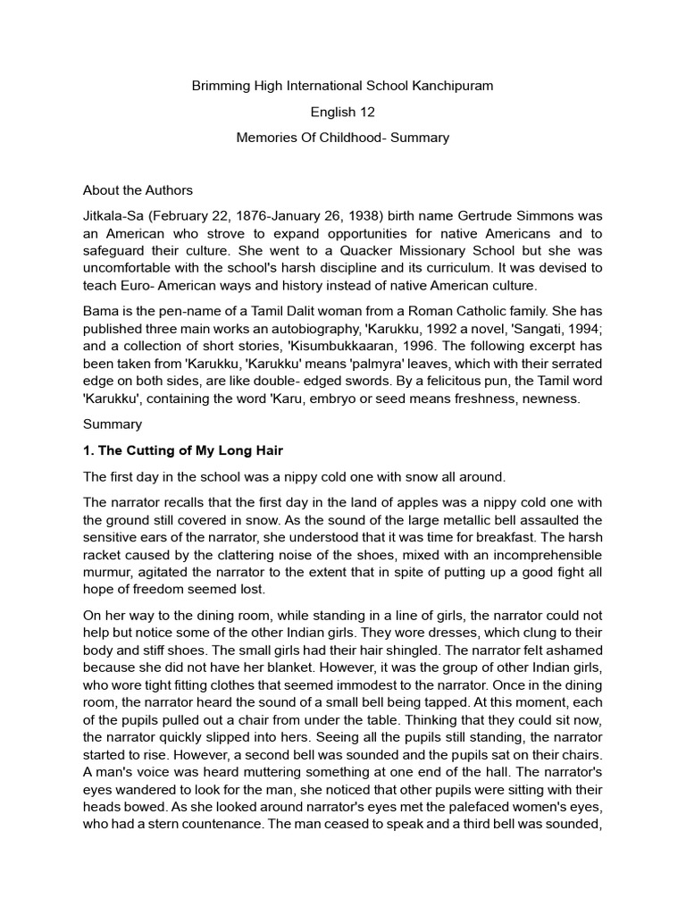 Childhood Memories: A Summary | PDF