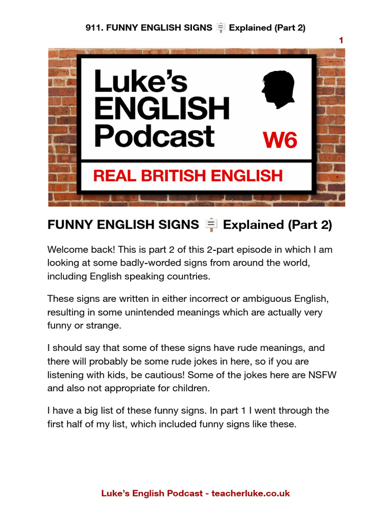 911. Funny English Signs Explained Part 2 | PDF | English Language | Memory