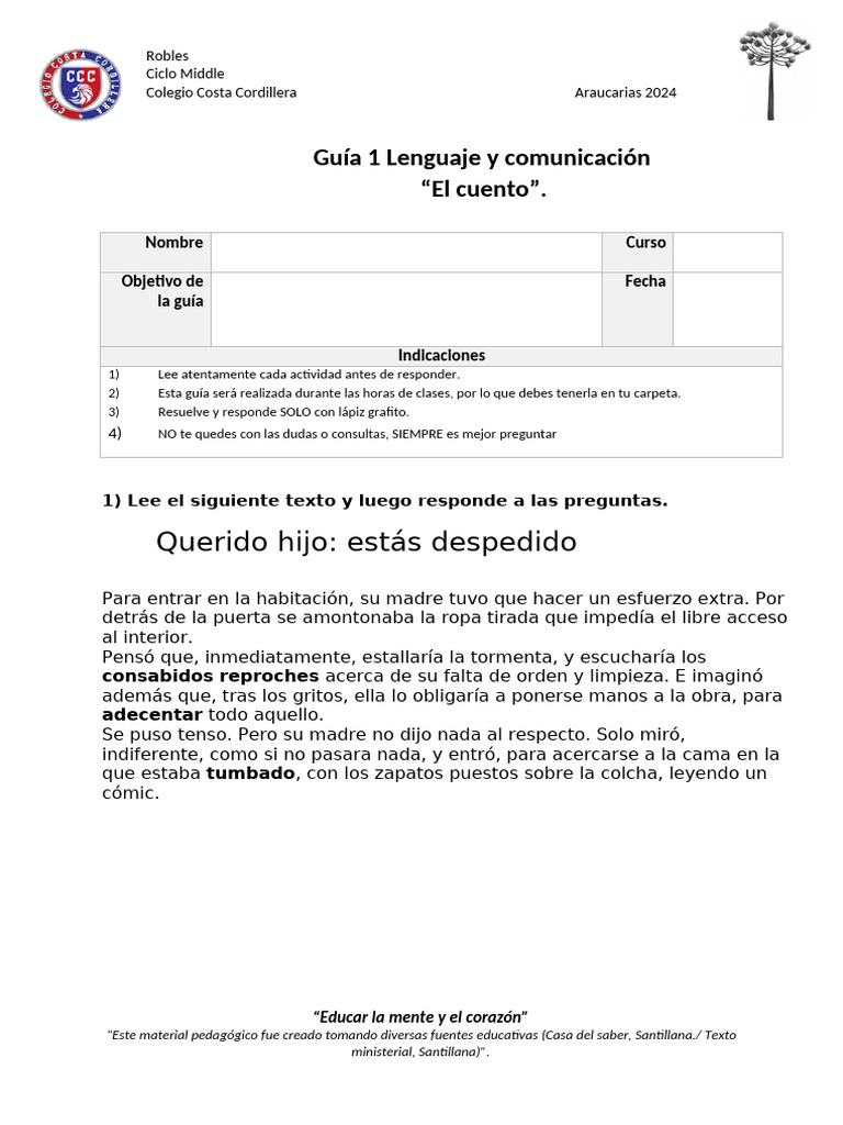 Guía 1, UNidad 1 el cuento. | PDF Guía 1, UNidad 1 el cuento. | PDF