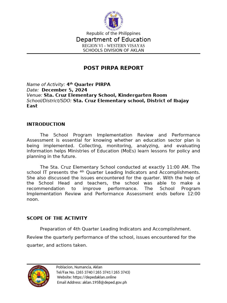 AIFaS Q4 POST PIRPA Report | PDF | Behavior Modification | Cognition