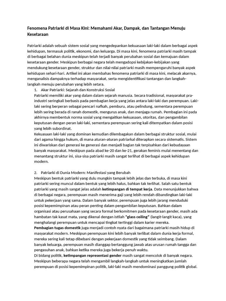 Fenomena Patriarki Di Masa Kini | PDF
