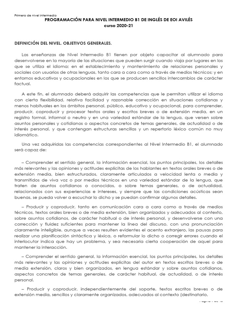 B1 Programacion 2020 21 | PDF | Aprendizaje | Comunicación