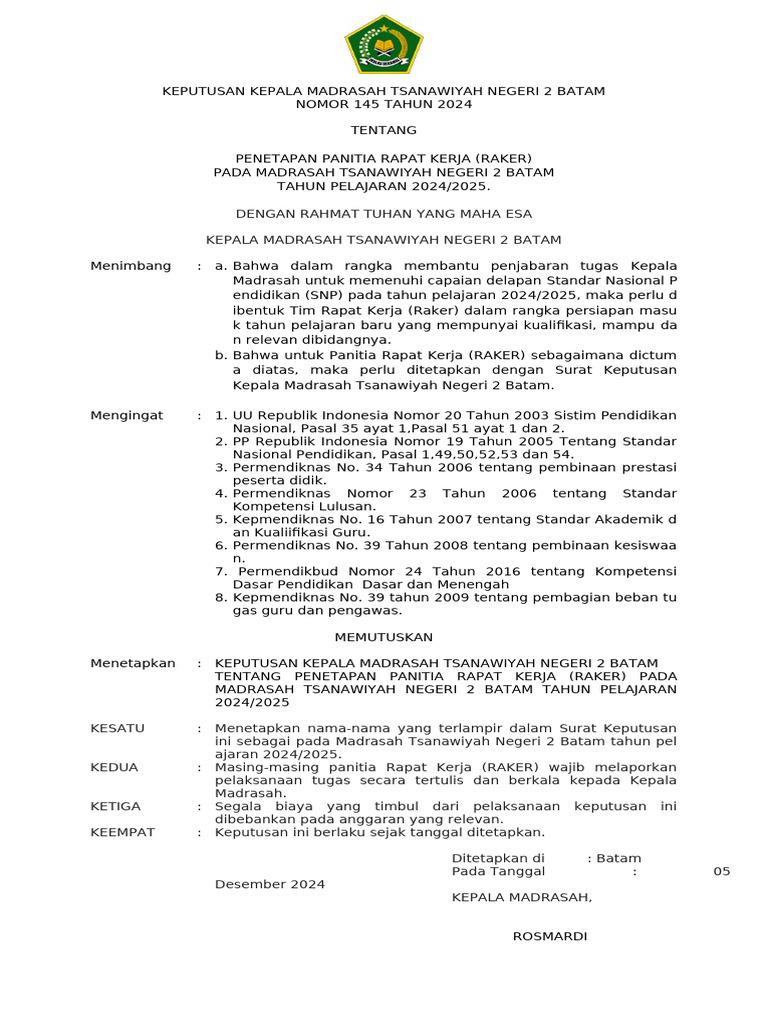 SK Panitia Raker 2024-2025 | PDF