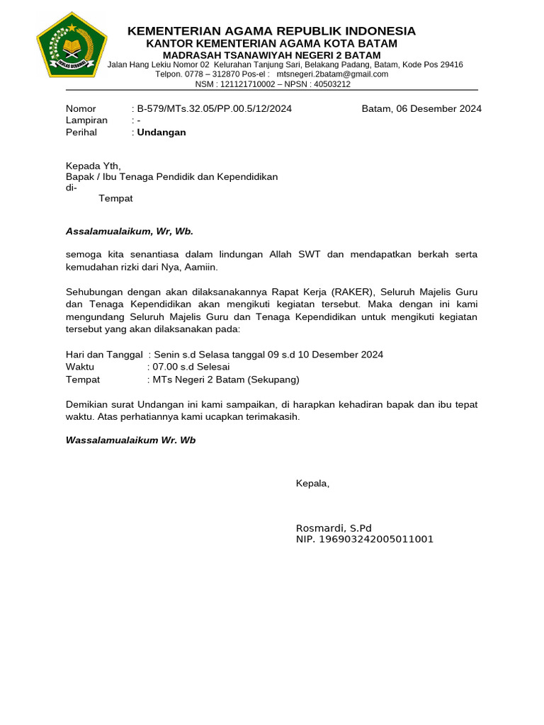 SURAT UNDANGAN RAKER | PDF