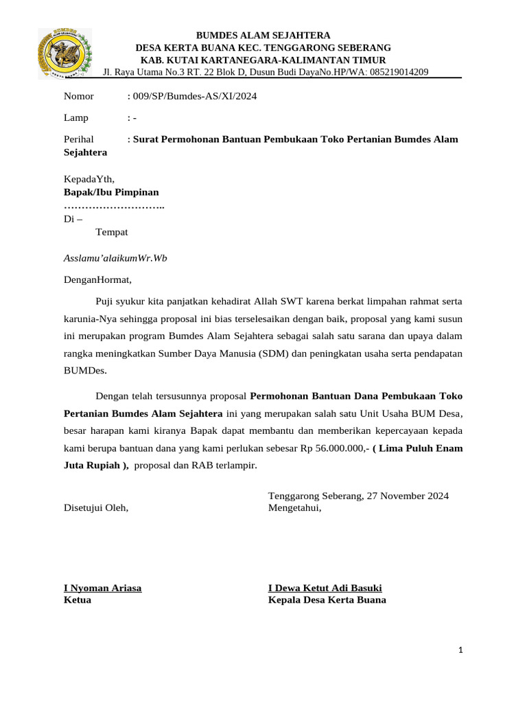 Proposal Pembukaan Toko Pertanian | PDF