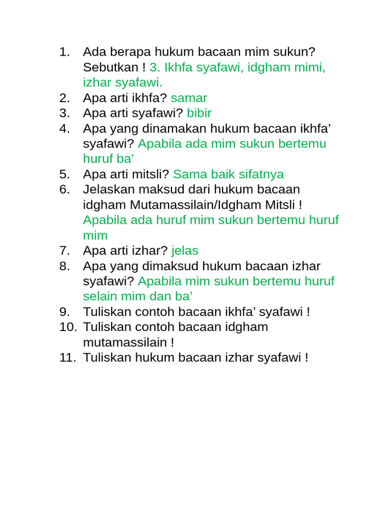 Soal Hukum Bacaan Mim Sukun | PDF