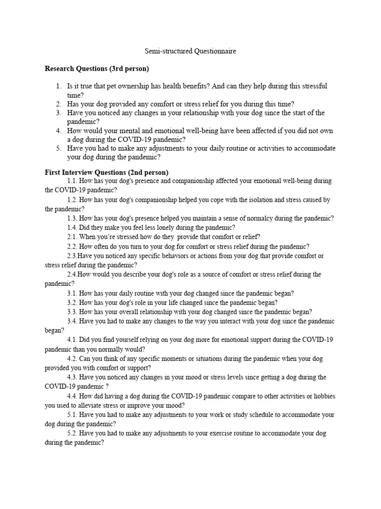 Semi-Structured Questionnaire | PDF | Dogs | Interpersonal Relationships