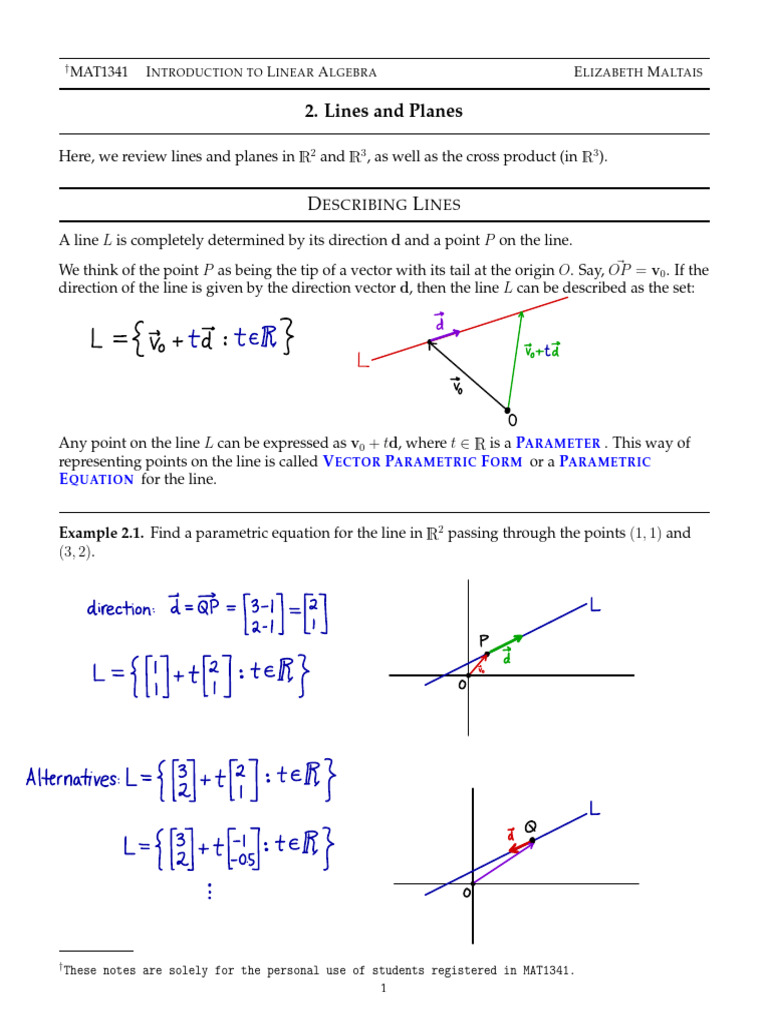 Linear Algebra: Lines, Planes, and Vectors | PDF | Equations | Line ...