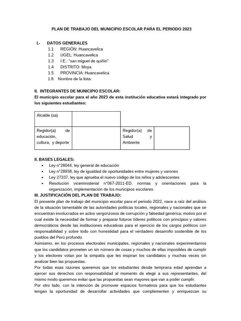 PLAN DE MUNICIPIO ESCOLAR Completar | PDF | Escuelas