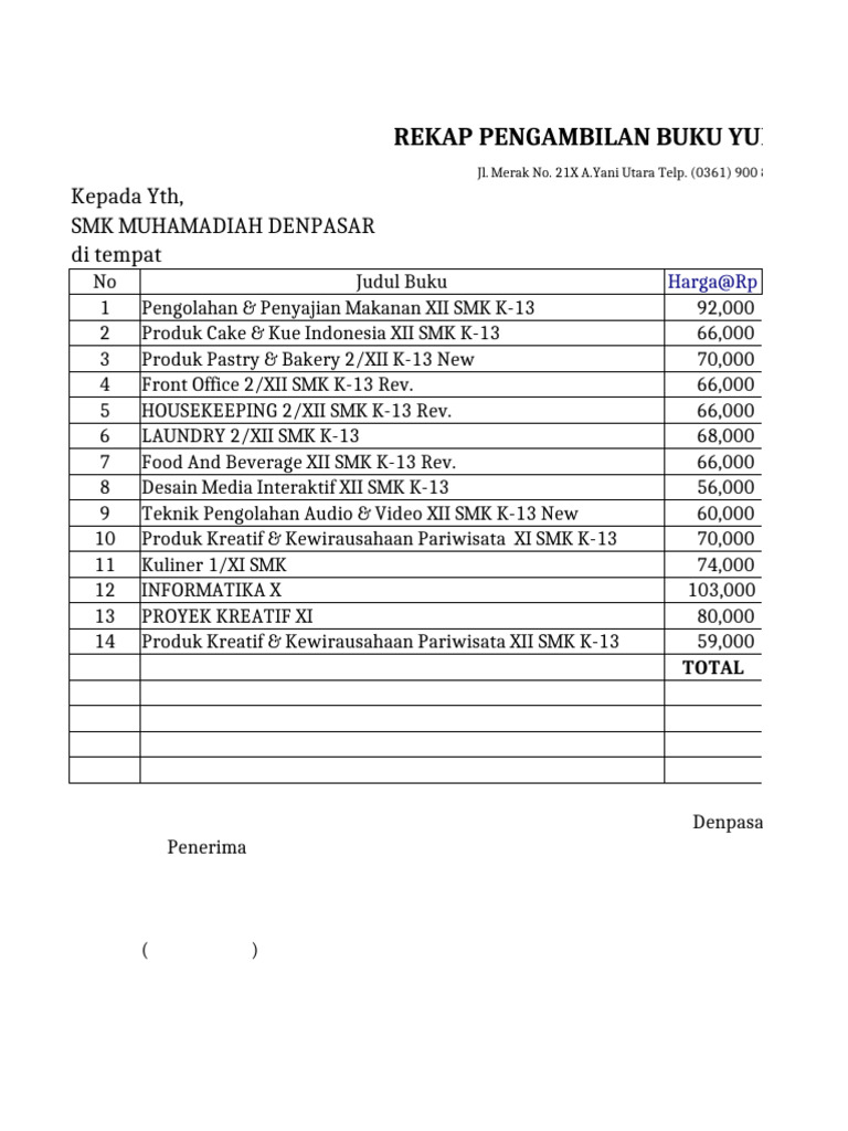 Buku Rekapan SMK Muhamadiah Dps 2024 | PDF