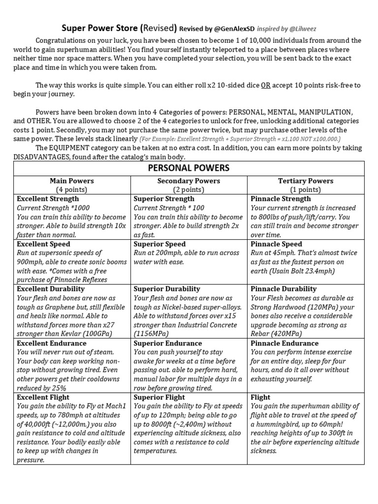 Super Power Store CYOA (Revised) | PDF | Mind | Senses