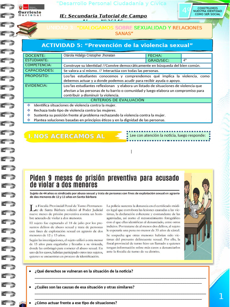 3° DPCC -ACTV.05-UNID.3 2023 | PDF | Abuso sexual | Violencia