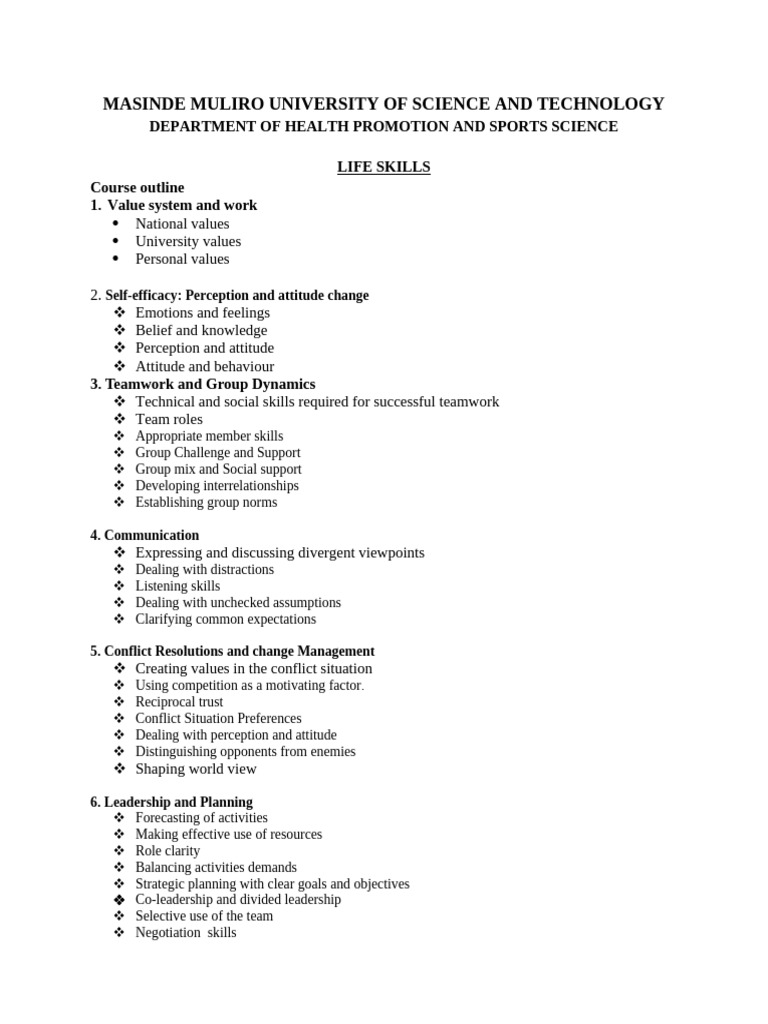 Lifeskills Course Outline - UCU | PDF | Attitude (Psychology) | Leadership
