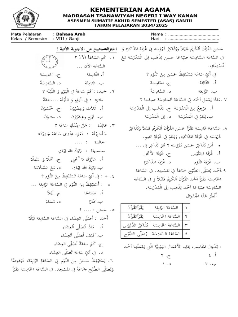 Soal B. Arab Kelas 8 | PDF