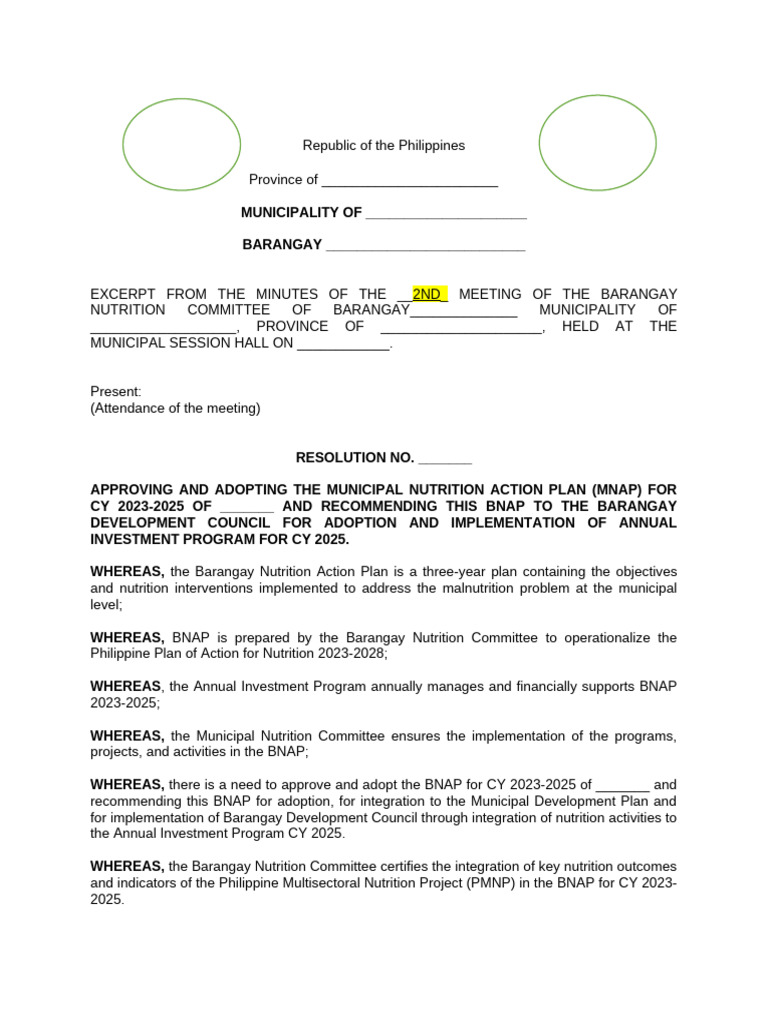 Sample BNC Reso Compliant To PBG Requirements | PDF | Nutrition | Diet ...