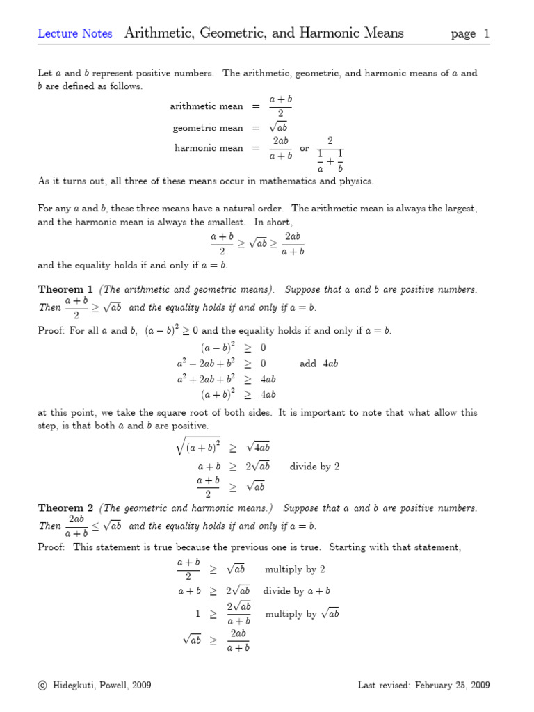 Arithmetic, Geometric, Harmonic Means | PDF | Triangle | Mean