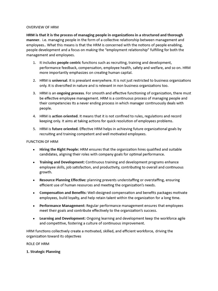 Overview Of Hrm Pdf Human Resource Management Recruitment