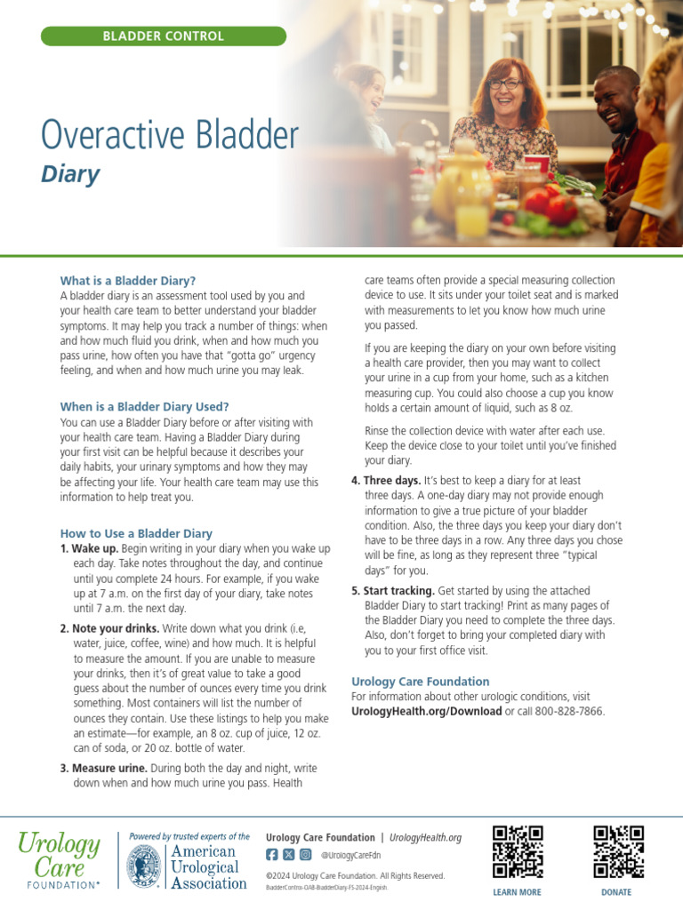 Bladder Diary for Overactive Bladder | PDF | Urinary Incontinence | Urology