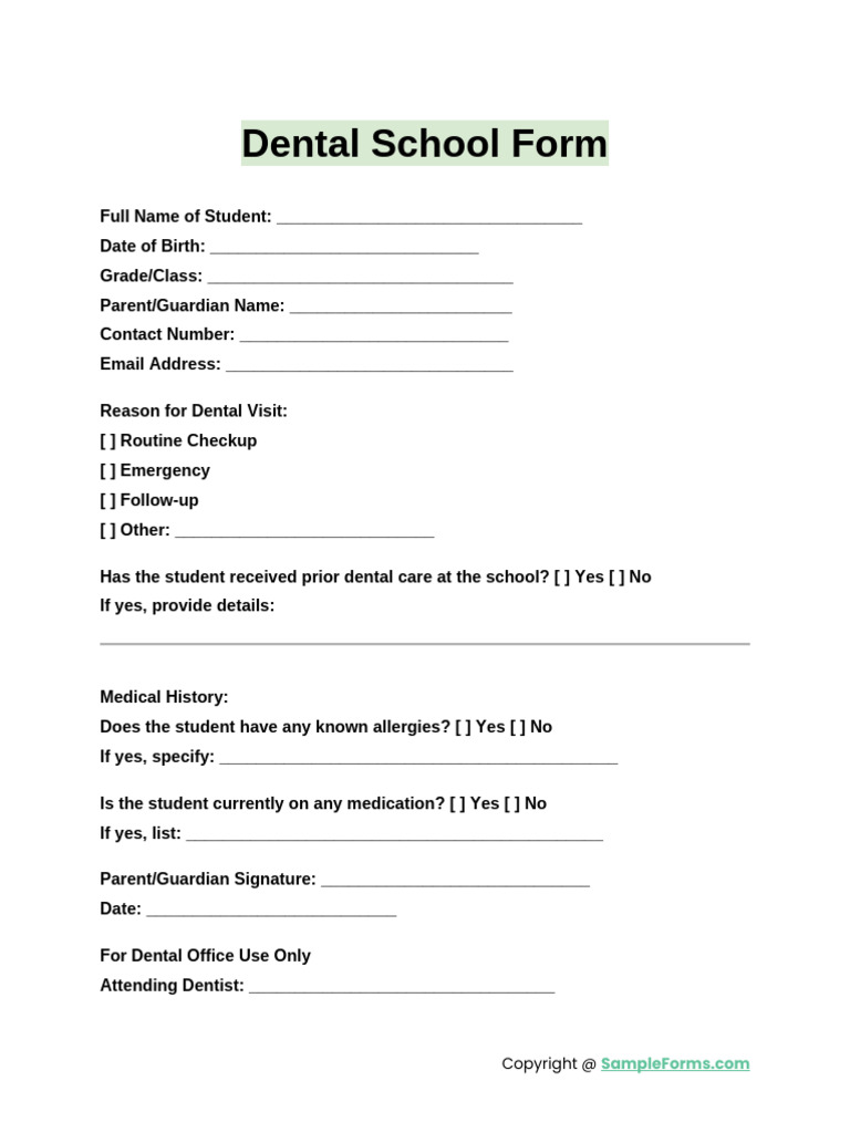 Dental School Form | PDF