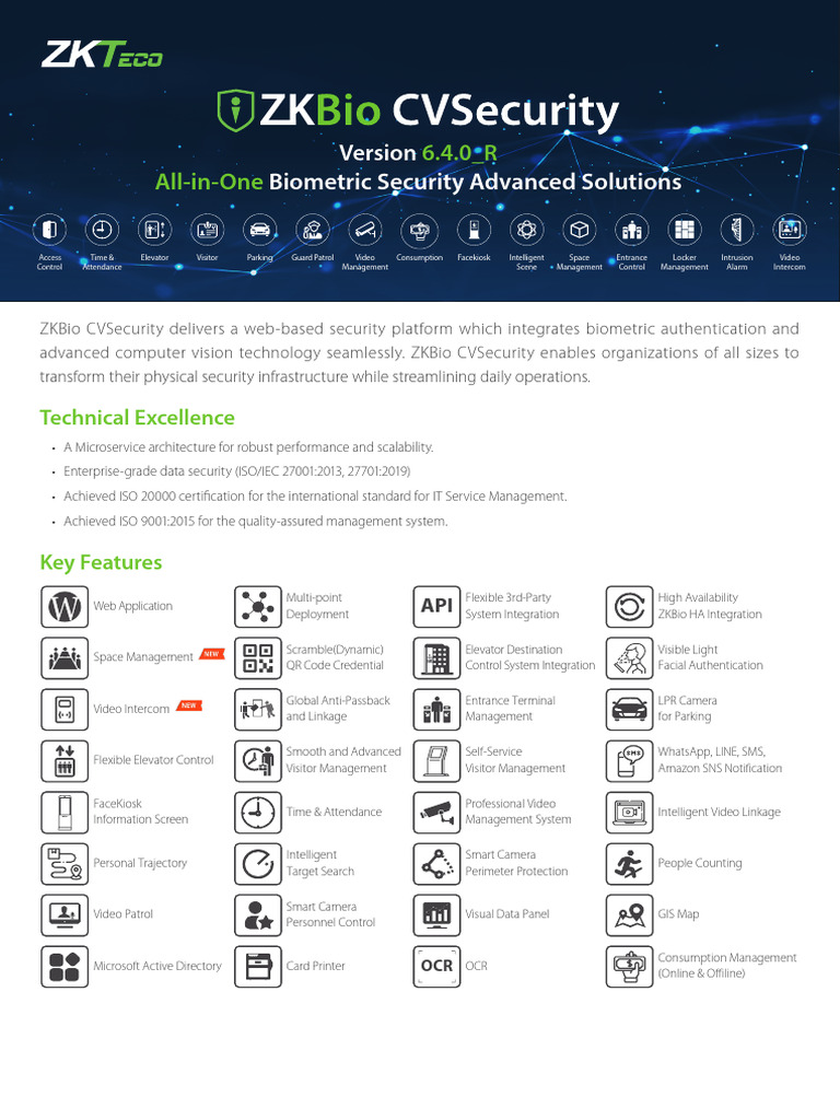 ZKBio CVSecurity V6.4.0 - R Datasheet - 20241205 | PDF | Microsoft Sql ...
