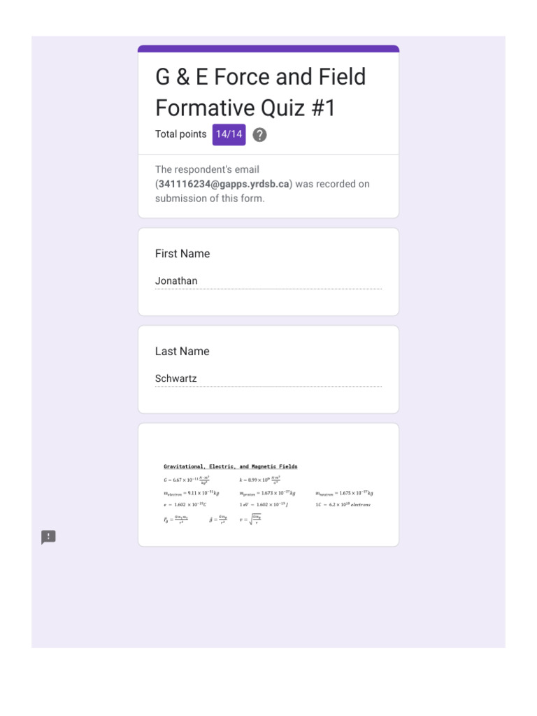 G & E Force and Field Formative Quiz #1 | PDF | Force | Electric Field