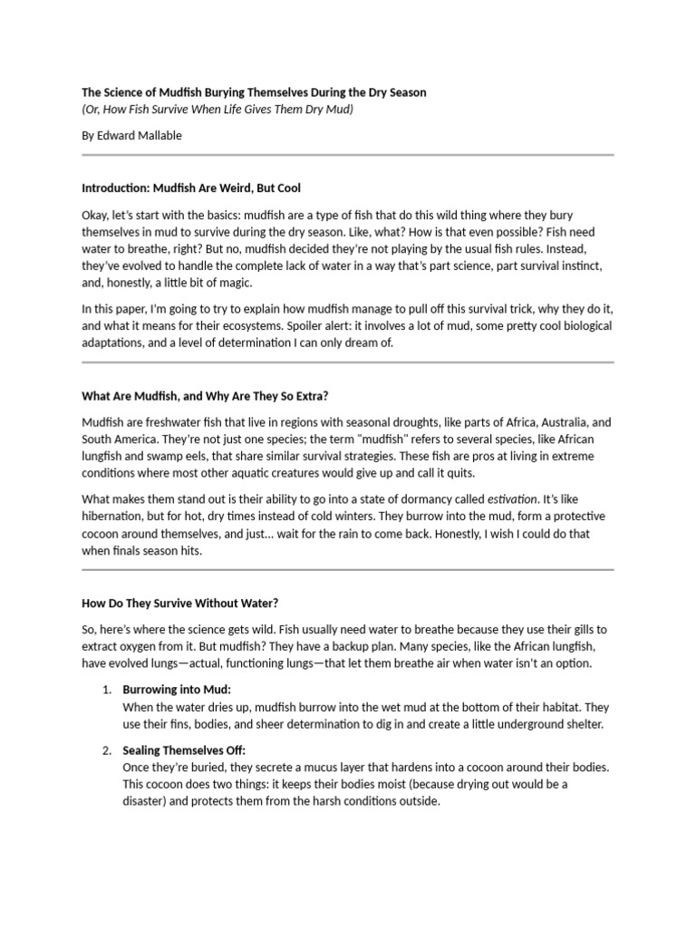 The Science of Mudfish Burying Themself During Dry Season | PDF ...