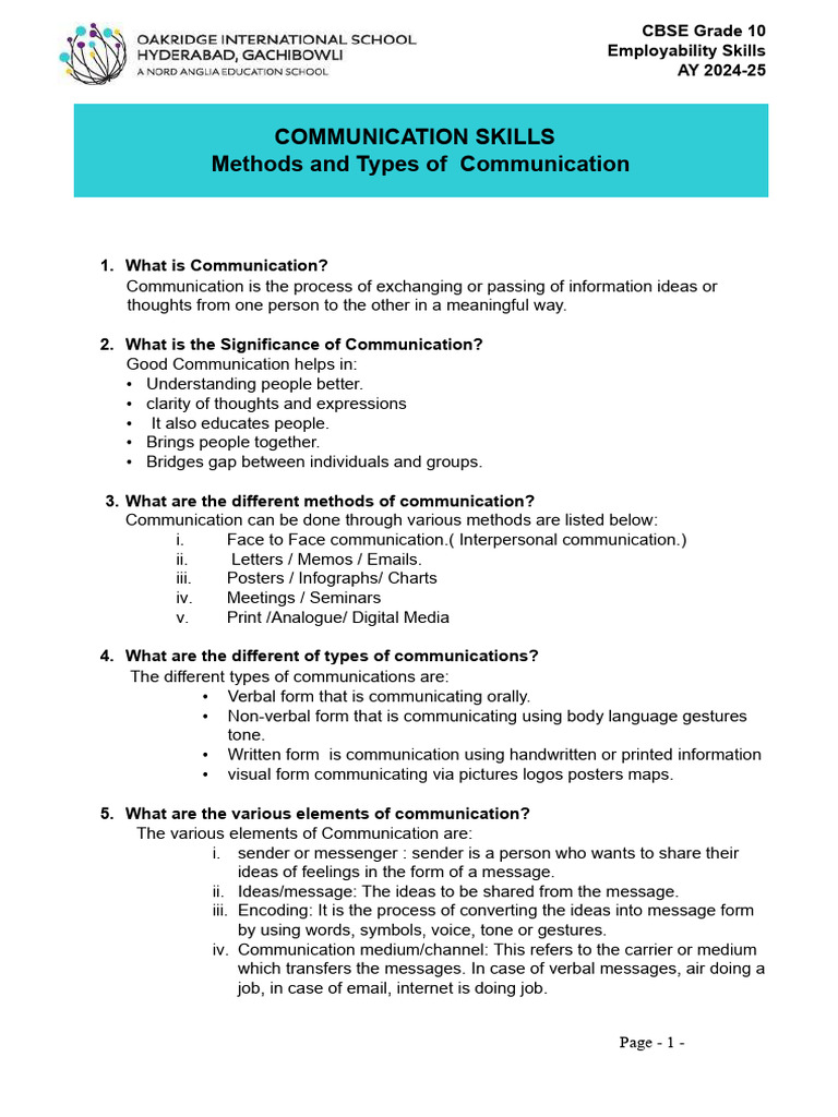 1-Communication Skills - Methods and Types of Communication | PDF ...